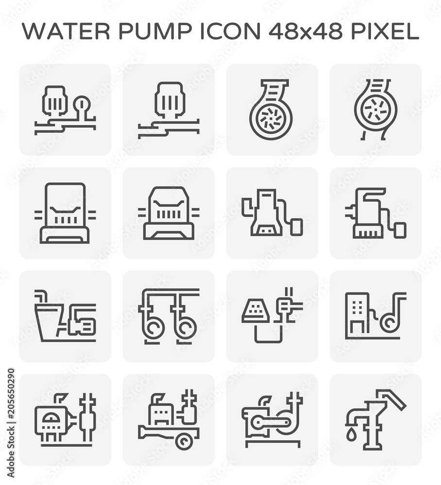 Water pump station icon. Consist of centrifugal, submersible and well ...