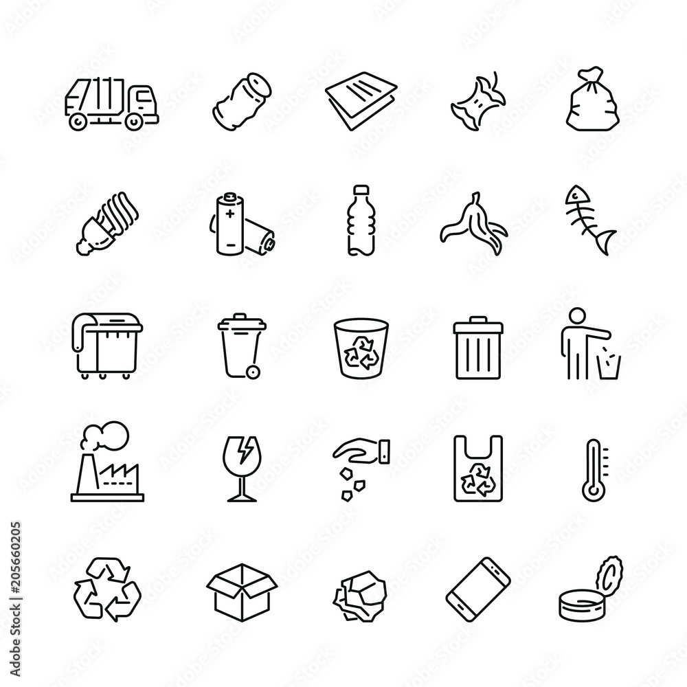Garbage related icons: thin vector icon set, black and white kit Stock ...