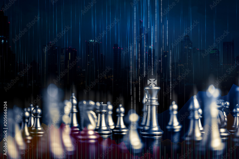 business game competitive strategy with chess board game on black table ...