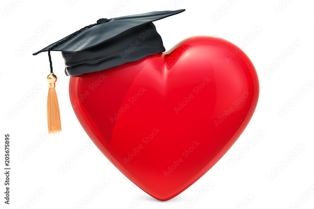 Red heart with graduation cap. Sex education concept, 3D rendering ...