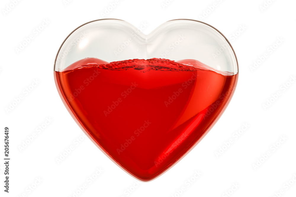 Transparent heart with blood inside. World blood donor day concept, 3D ...
