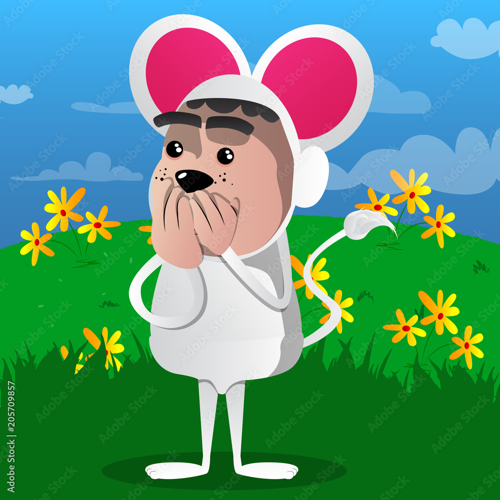 Boy dressed as mouse with hands over mouth. Vector cartoon character ...
