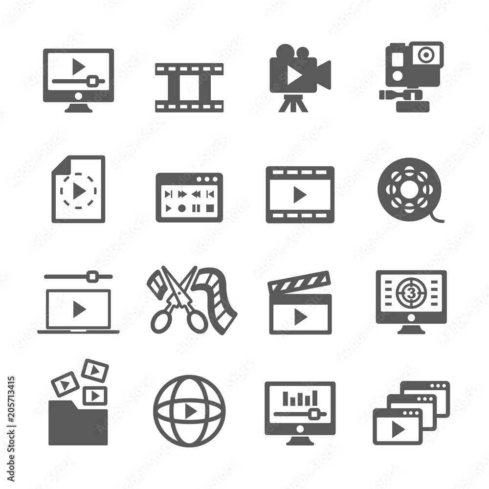 Video content icon set Stock Vector | Adobe Stock