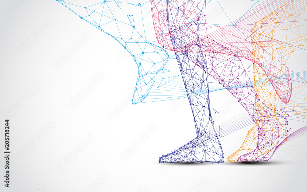 Close up of runner s legs run form lines and triangles, point ...