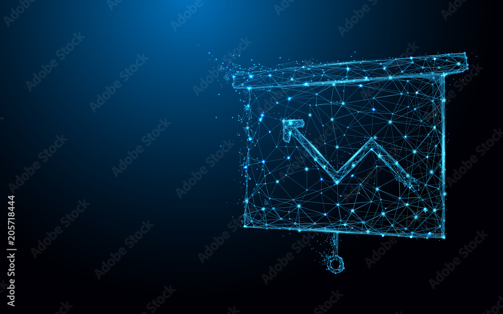 Growing Chart on Board icon form lines and triangles, point connecting ...