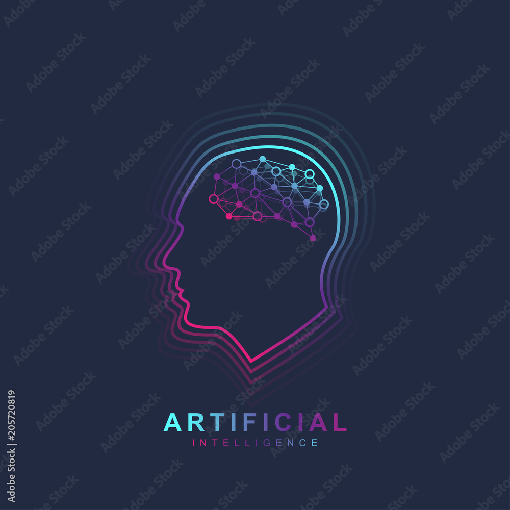 Artificial Intelligence and Machine Learning Logo Concept. Human head ...