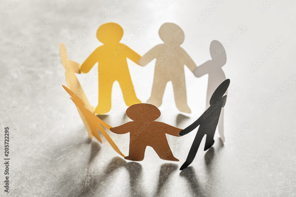 Paper people holding hands on light background. Unity concept Stock ...