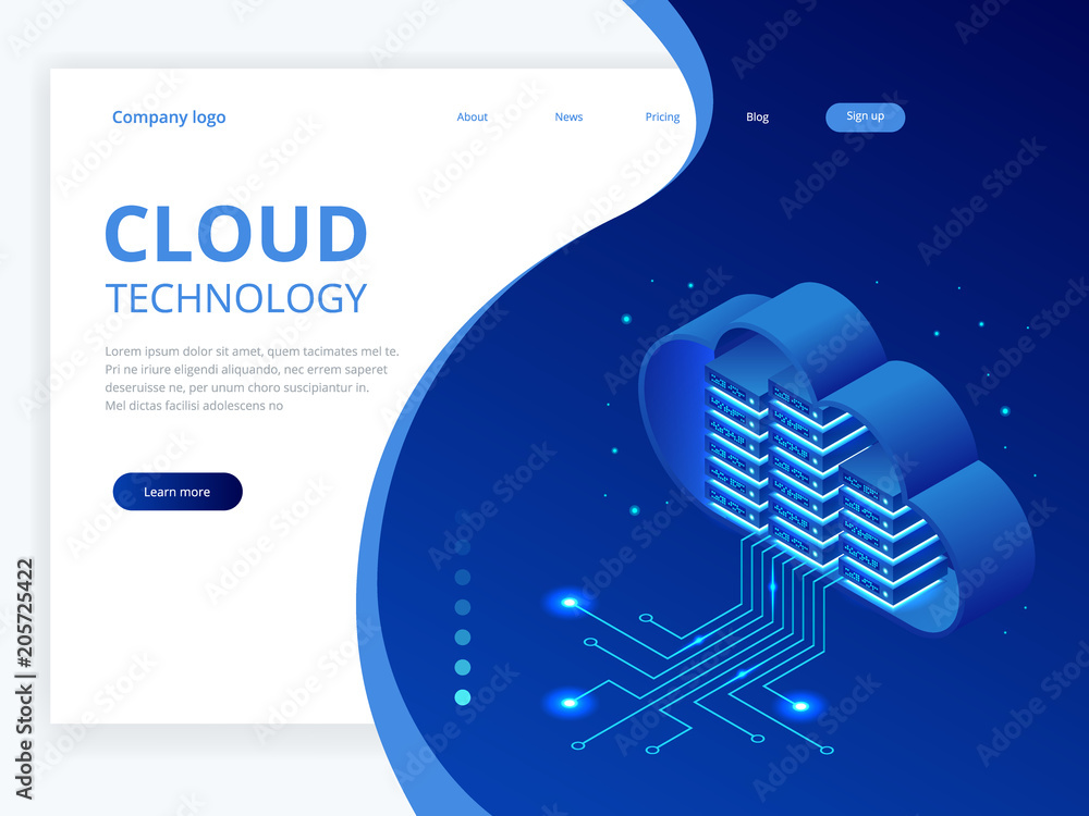 Isometric modern cloud technology and networking concept. Web cloud technology business ...