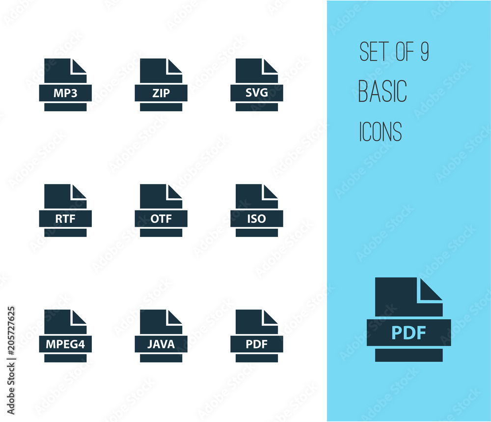 File icons set with pdf, iso, document and other svg elements. Isolated ...