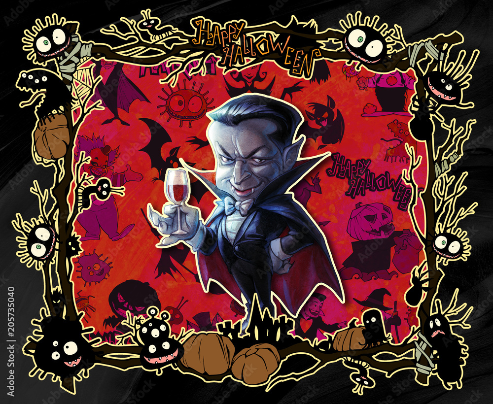 Cartoon halloween frame illustration decorated with diverse evil ...