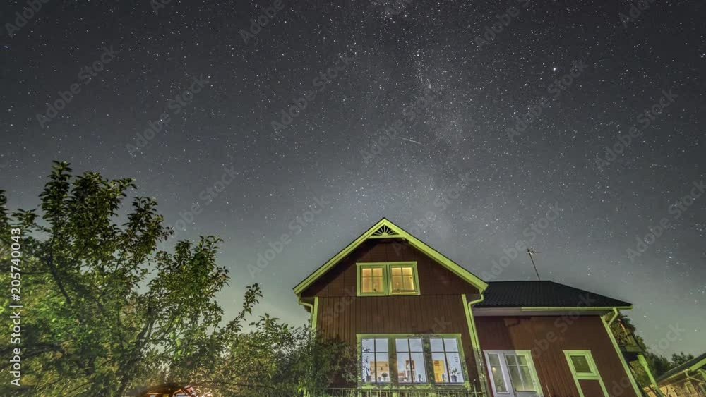 Vidéo Stock summer rotating star sky whole night timelapse filmed in ...