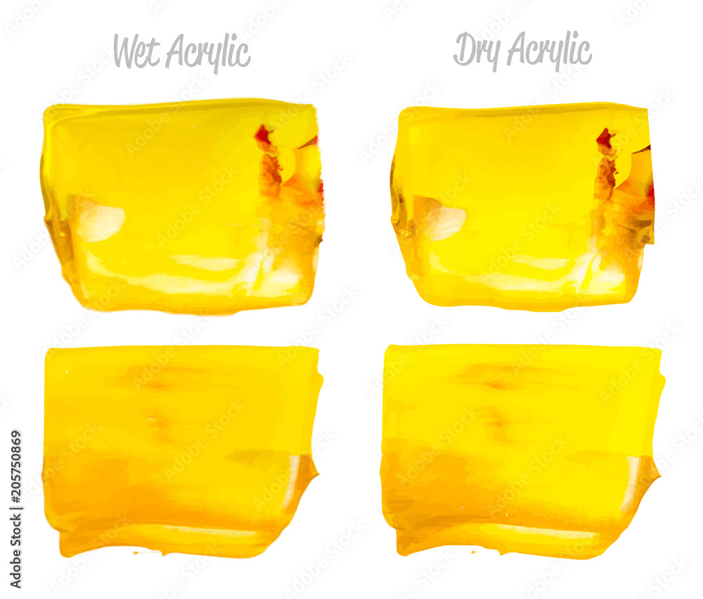 Vector yellow paint smear stroke stain set. Abstract acrylic textured ...