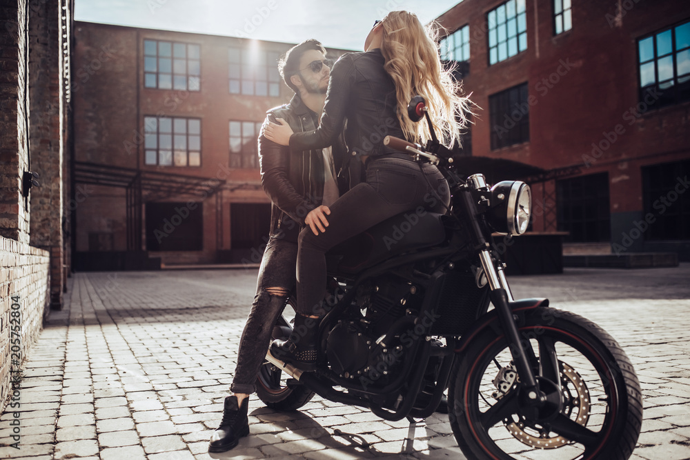 Romantic Couple On Motorcycle