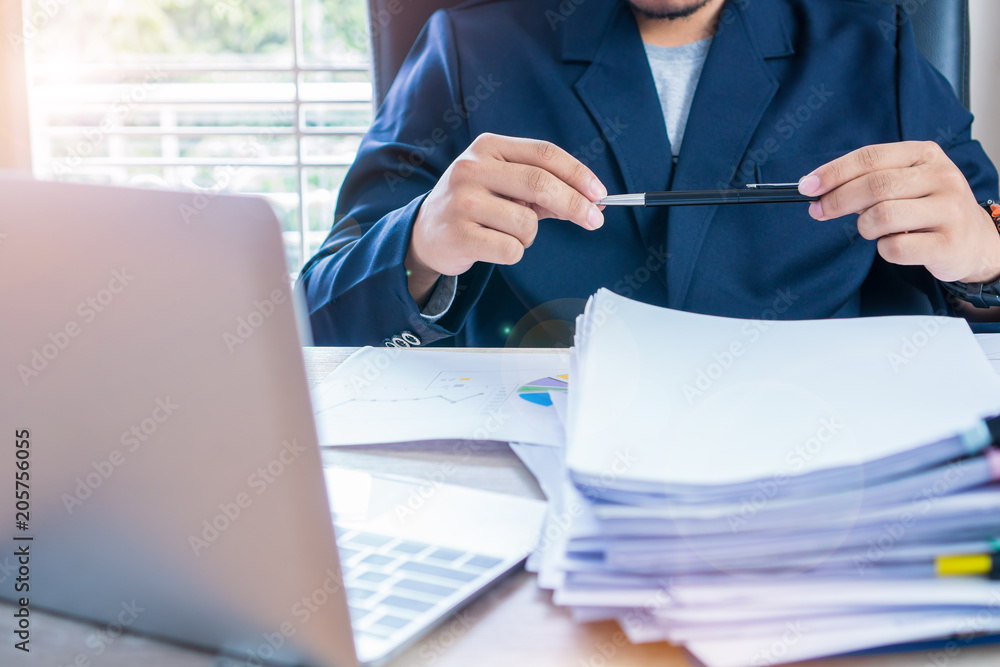 Document Report and business busy Concept: Business man Manager ...