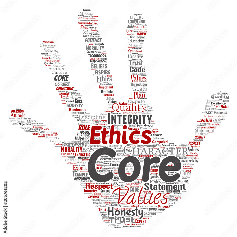 Vector conceptual core values integrity ethics hand print stamp concept ...
