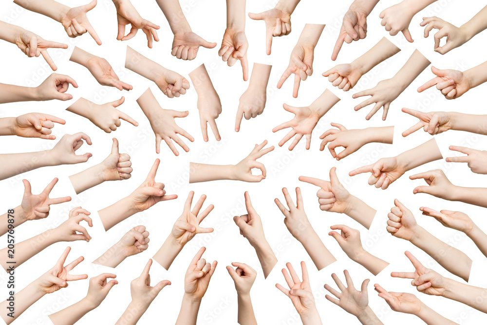 Set of child hands showing symbols Stock Photo | Adobe Stock
