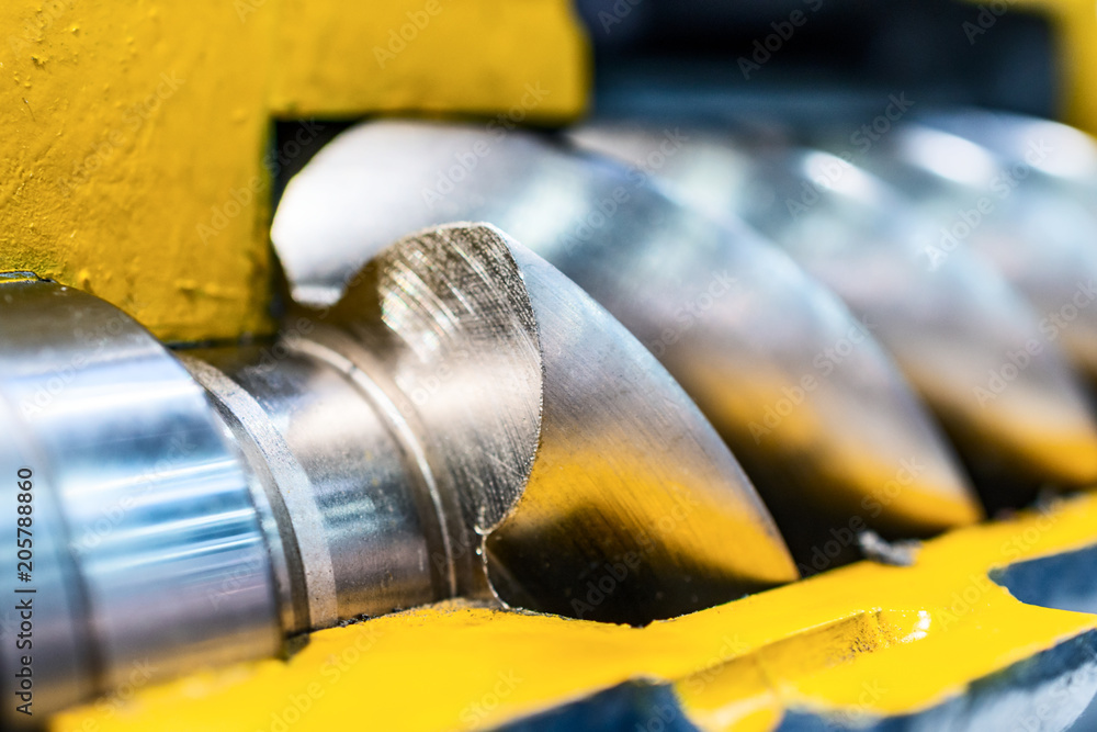 Cross section of the air compressor. Rotor of air screw compressor ...