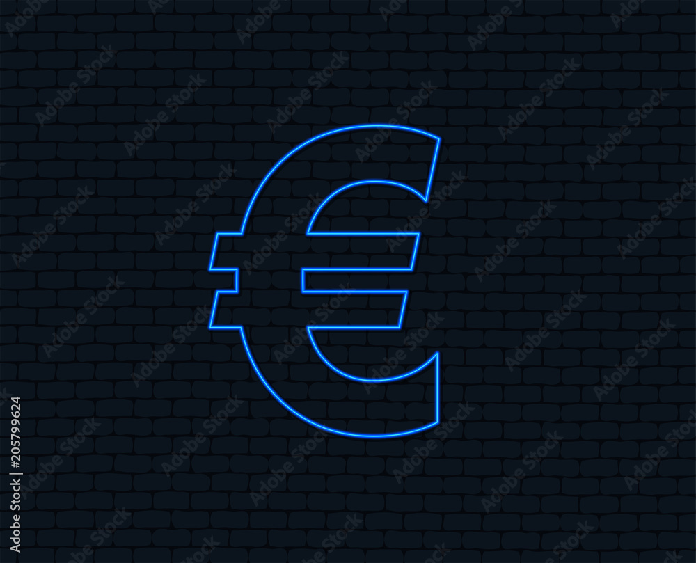 Neon light. Euro sign icon. EUR currency symbol. Money label. Glowing ...