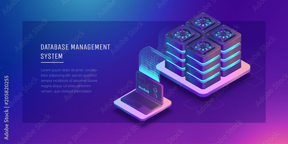 Transfer of user data to the server. Data flow. Data storage. Server. Digital space. Data center ...