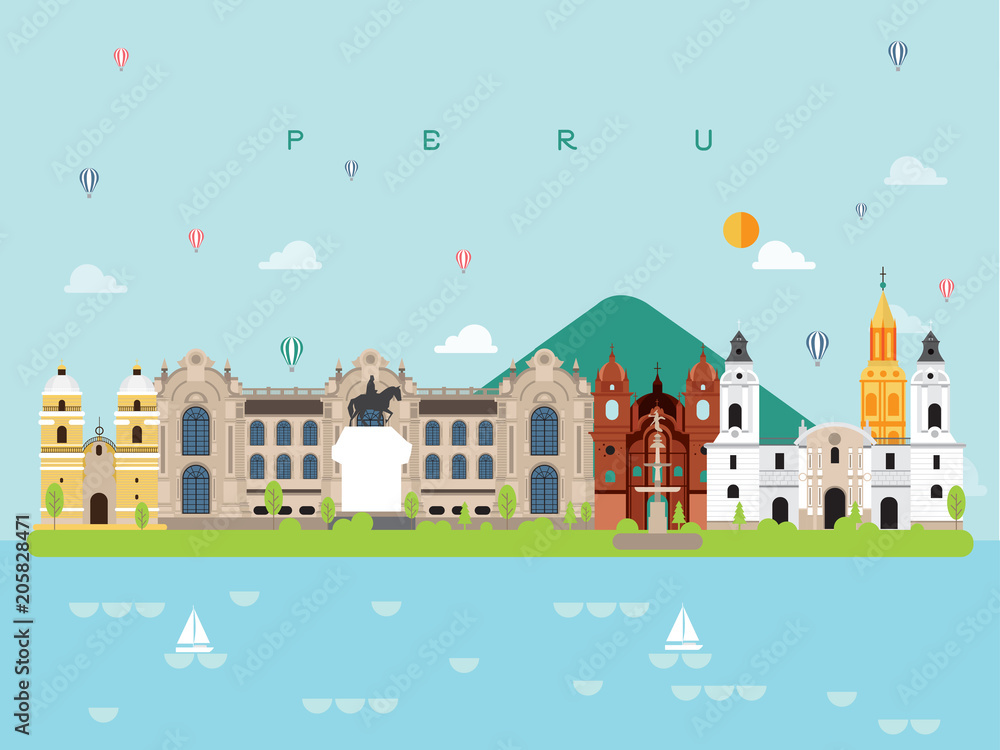 Peru Famous Landmarks Infographic Templates for Traveling Minimal Style ...