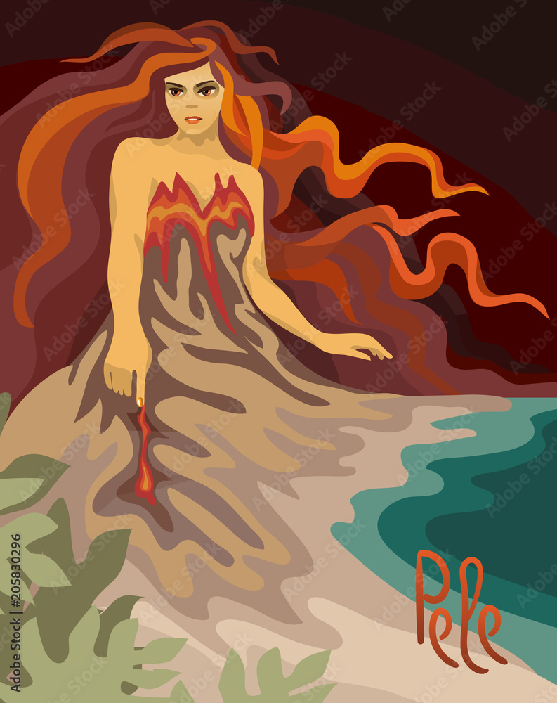Hawaiian goddess of volcano Pele. Retro Vector illustration Stock ...