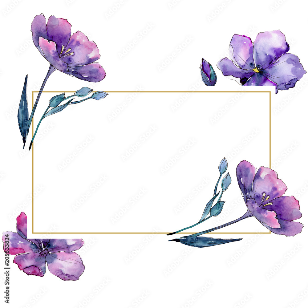 Violet flax. Floral botanical flower. Frame border ornament square ...