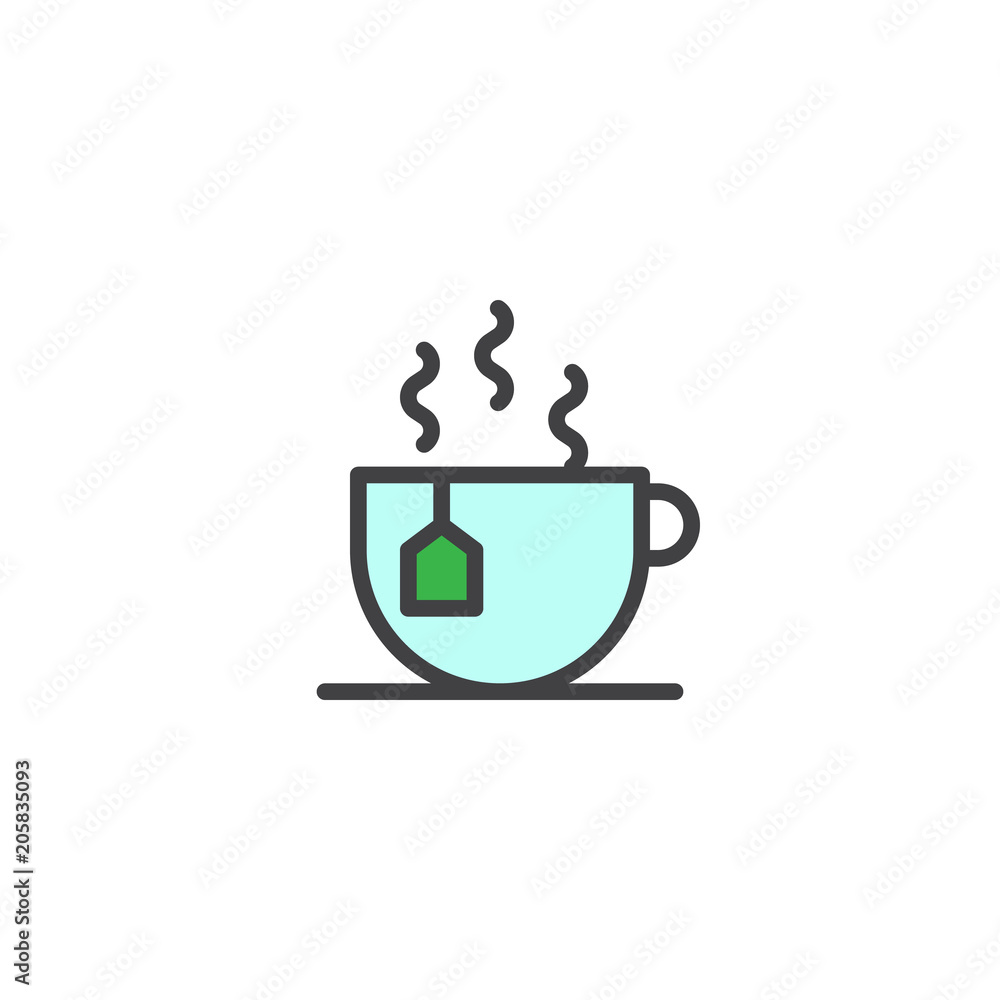 Hot tea cup filled outline icon, line vector sign, linear colorful ...