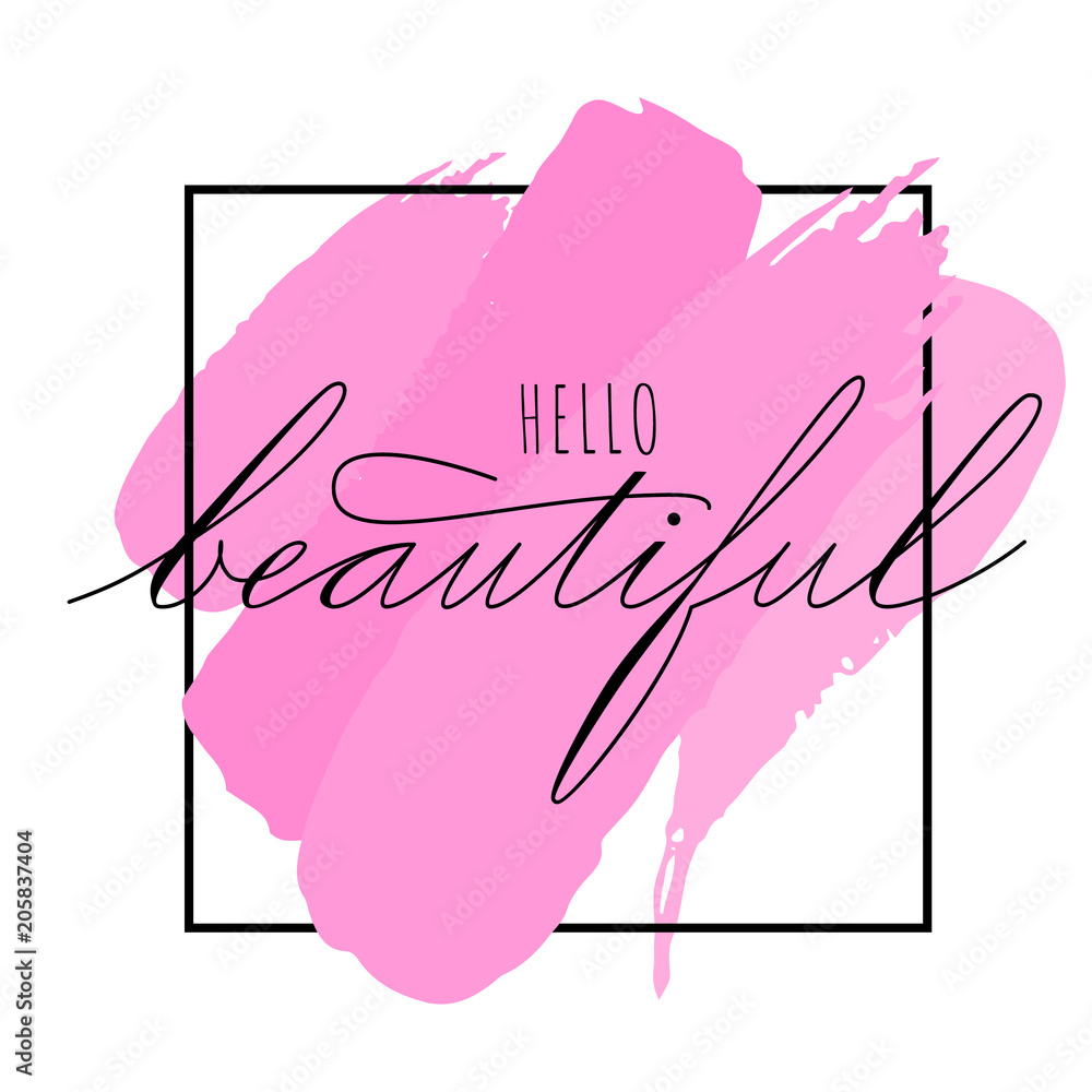 lettering hello beautiful phrase. handwriting of Spencerians Stock ...
