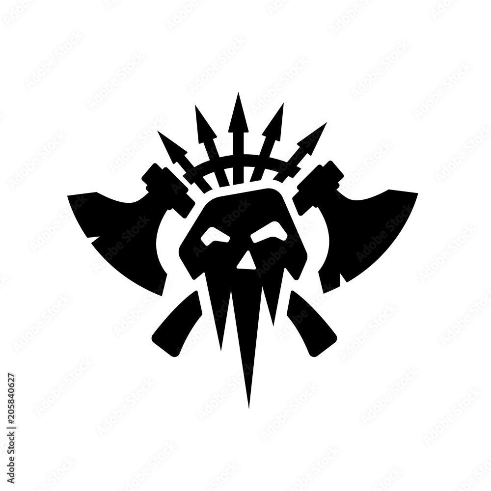 Black silhouettes of orcs clan symbol on white background. Warrior sign ...