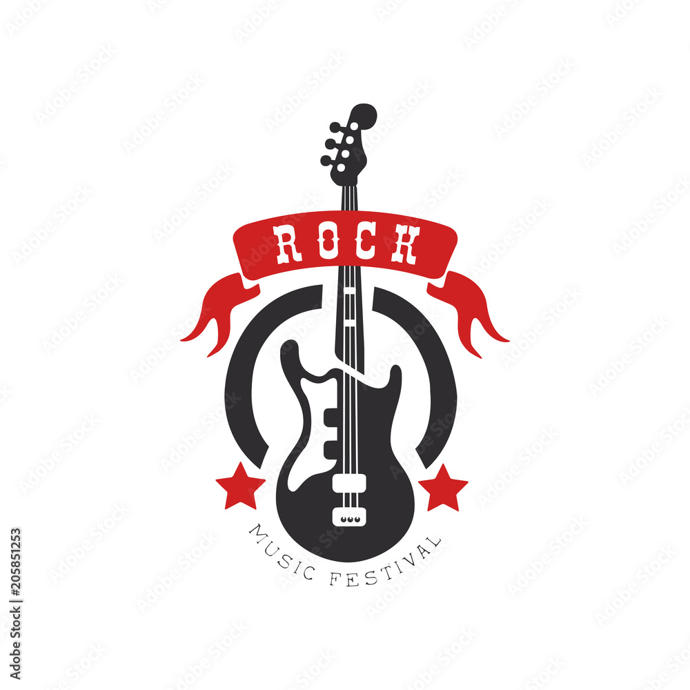 Rock music festival logo, design element with electric guitar can be ...