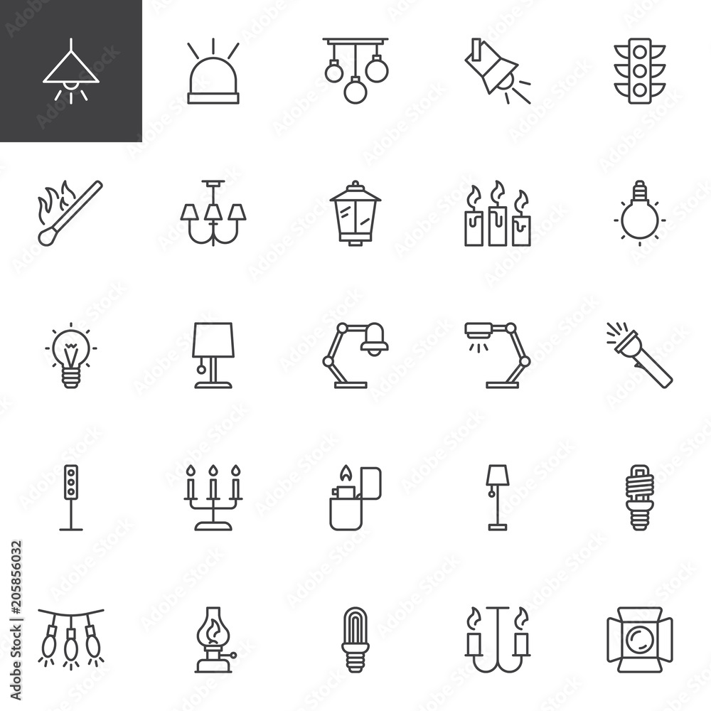 Light outline icons set. linear style symbols collection, line signs ...