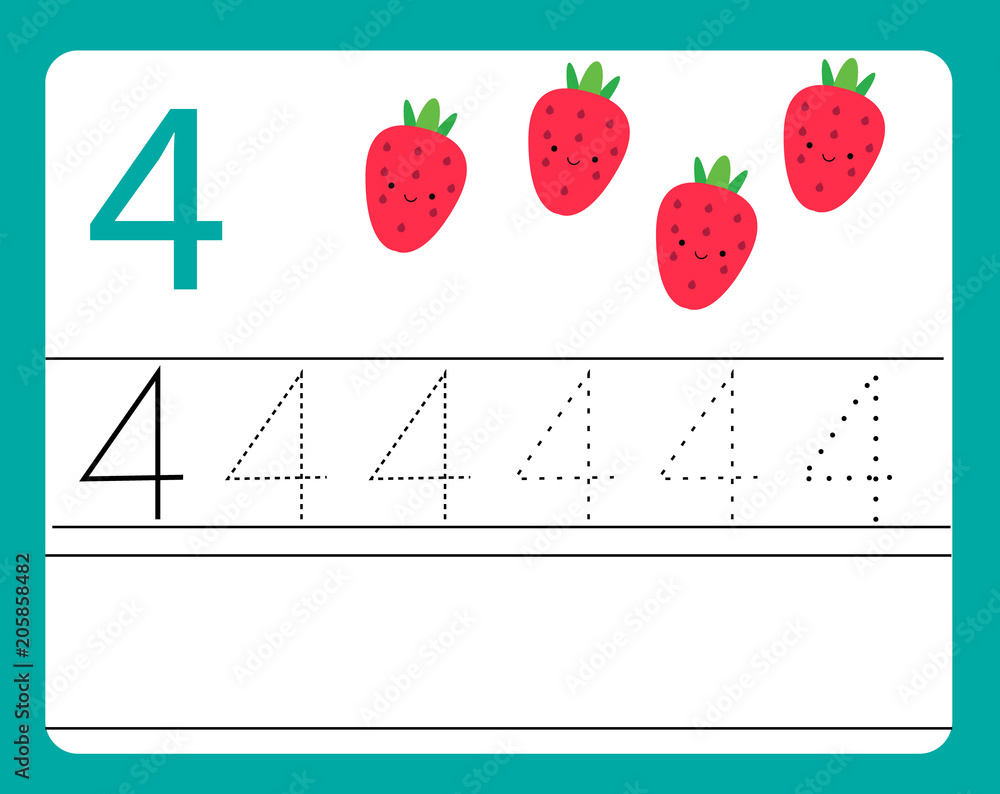 Handwriting practice. Learning numbers with cute characters. Number ...