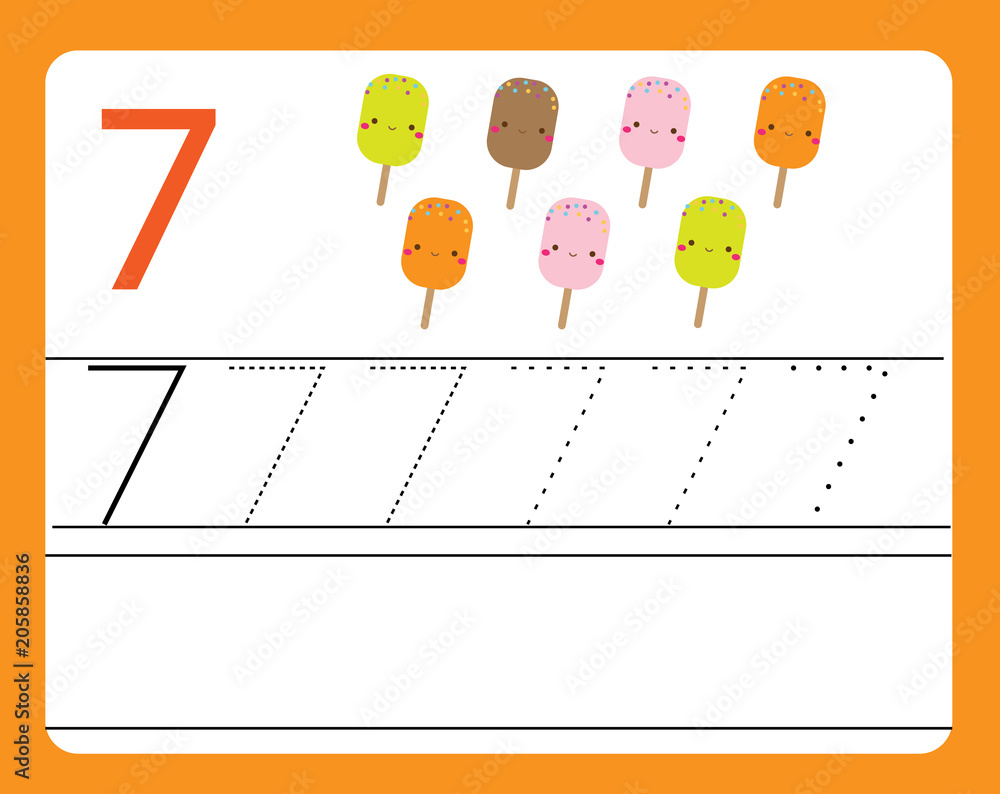 Handwriting practice. Learning numbers with cute characters. Number ...