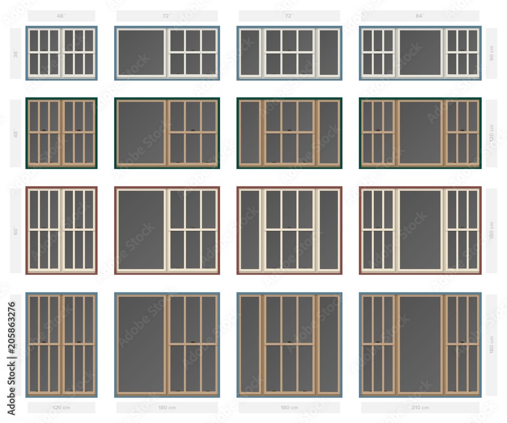 Vector single hung victorian style composite window set in different ...