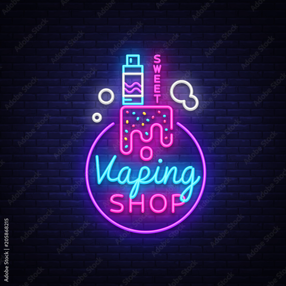 Logo electronic cigarette in neon style. Vape Shop Neon Sign, Sweet ...