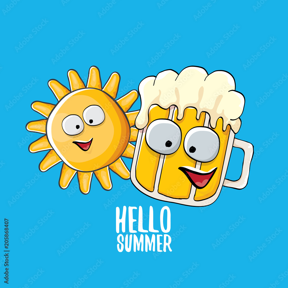 vector cartoon funky beer glass character and summer sun isolated on ...