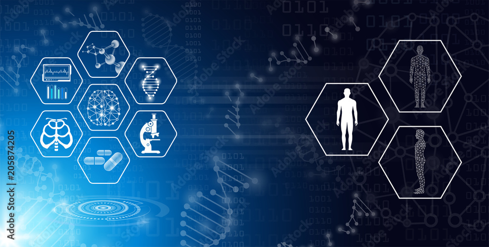 abstract background technology concept in blue light,brain and human ...