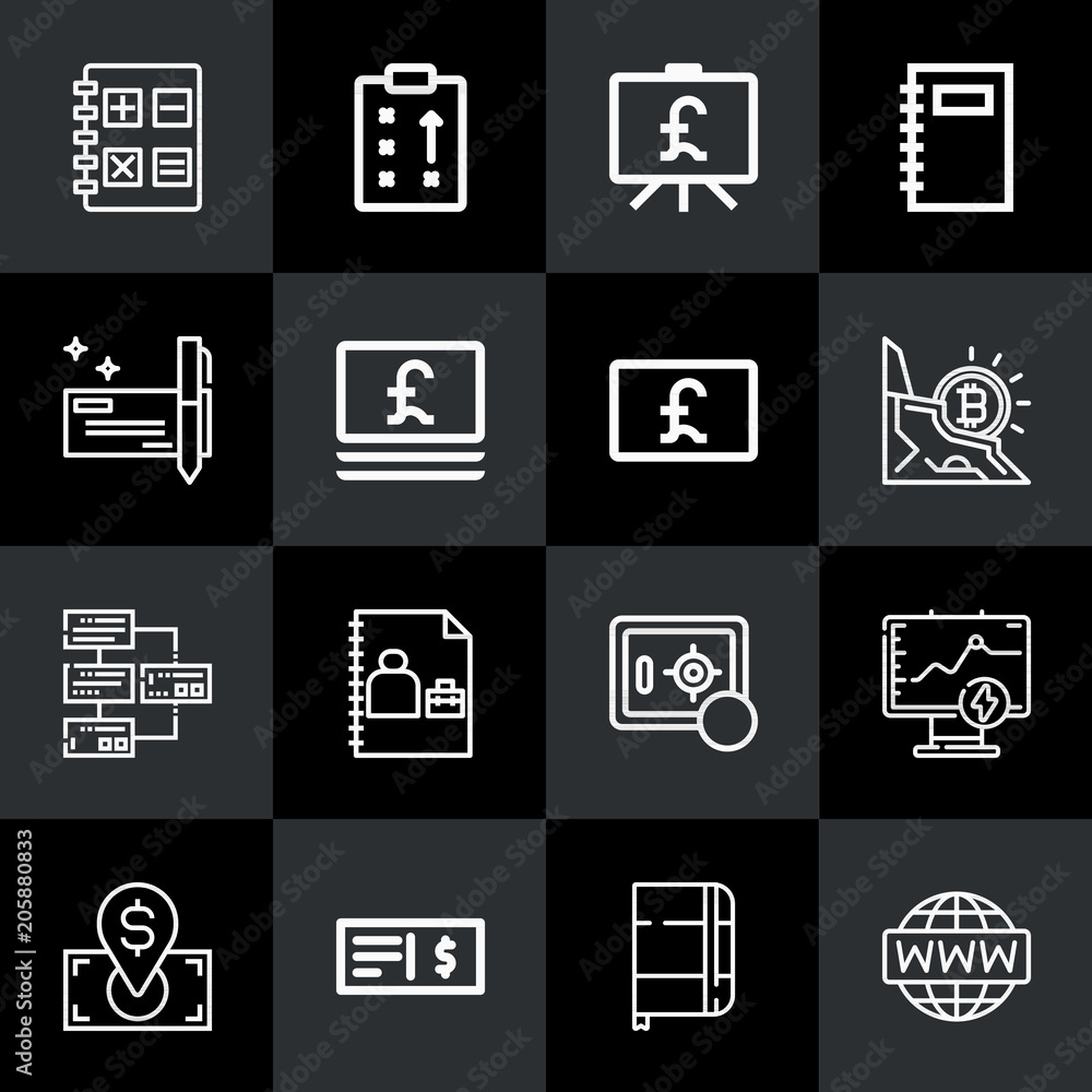 Outline business 16 vector icons set. 16 icons page symbol for your web ...