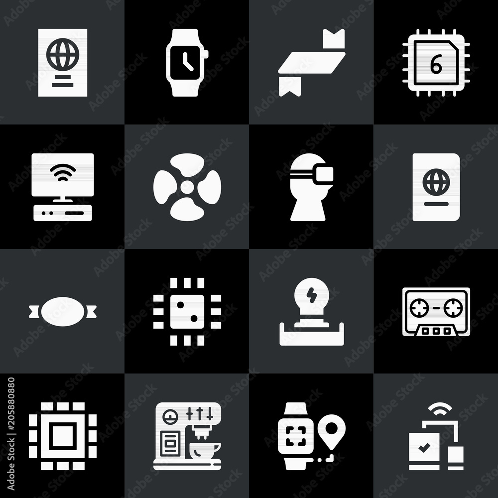 Filled technology 16 vector icons set. 16 icons page symbol for your ...