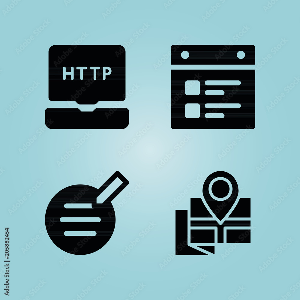 Filled interface 4 vector icons set. 4 icons page symbol for your web ...