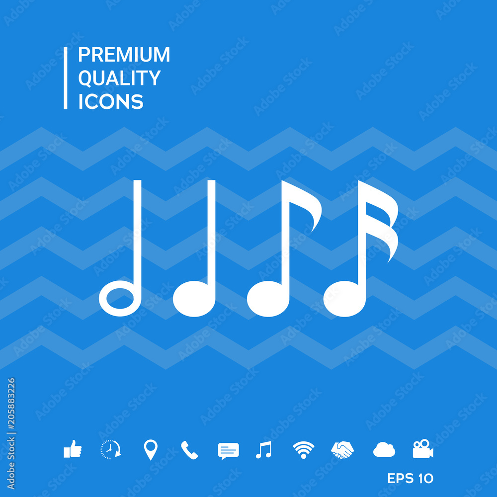 Symbol of Music, notes. Sixteenth note, Eighth note, quarter note and ...