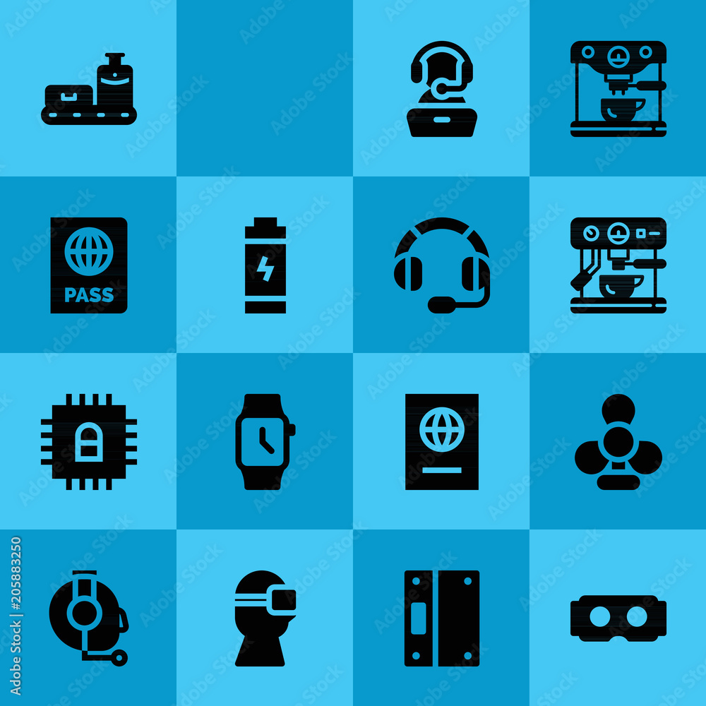 Filled technology 16 vector icons set. 16 icons page symbol for your ...