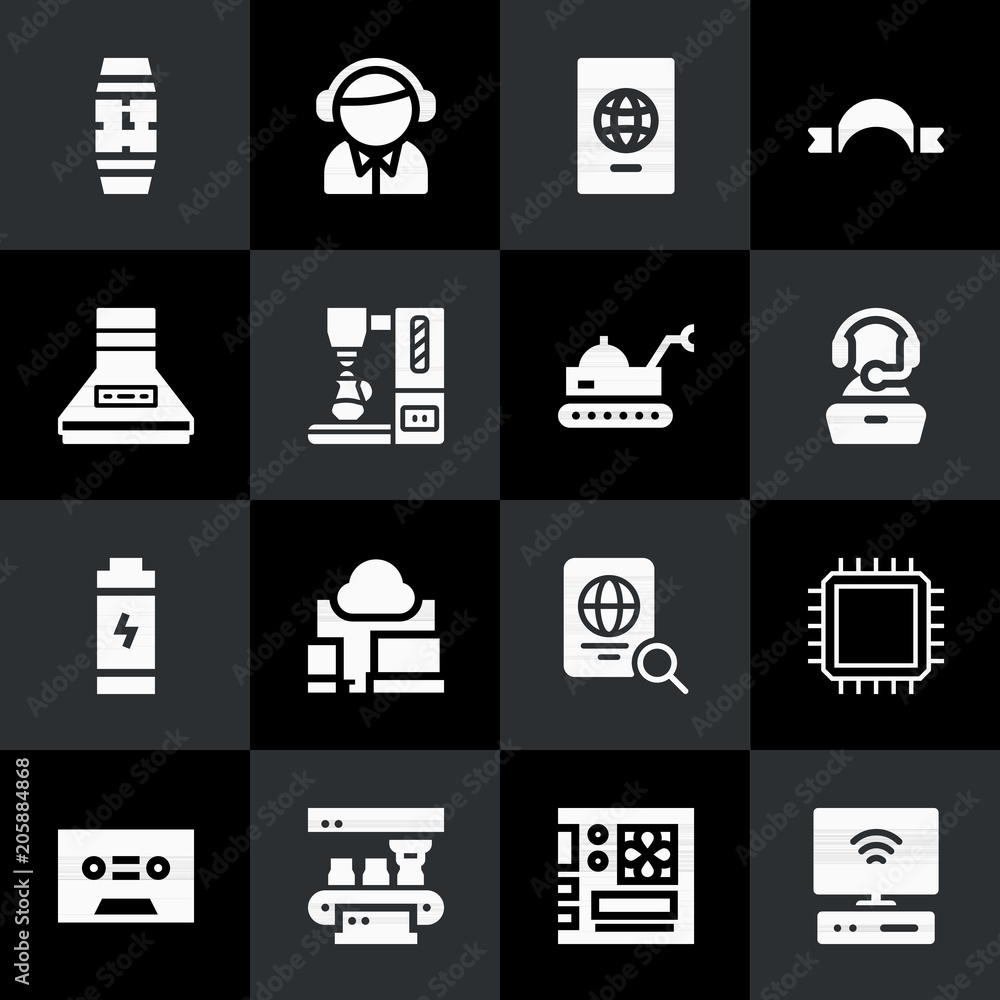 Filled technology 16 vector icons set. 16 icons page symbol for your ...