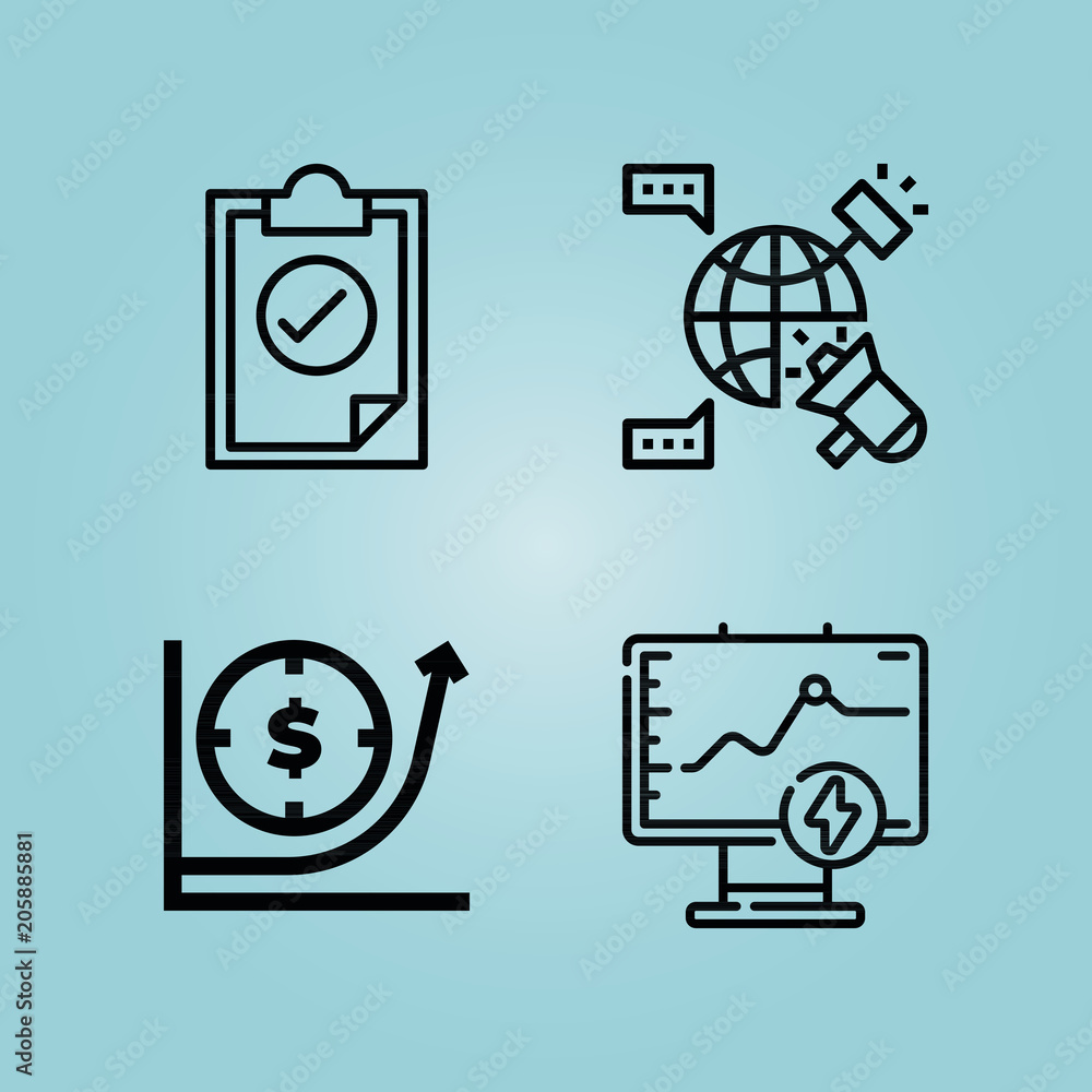 Outline business 4 vector icons set. 4 icons page symbol for your web ...