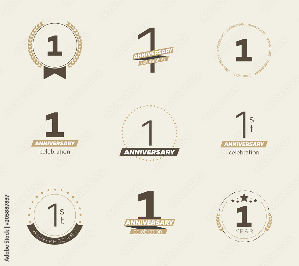 1 year anniversary logo set. Vector illustration. Stock Vector | Adobe ...
