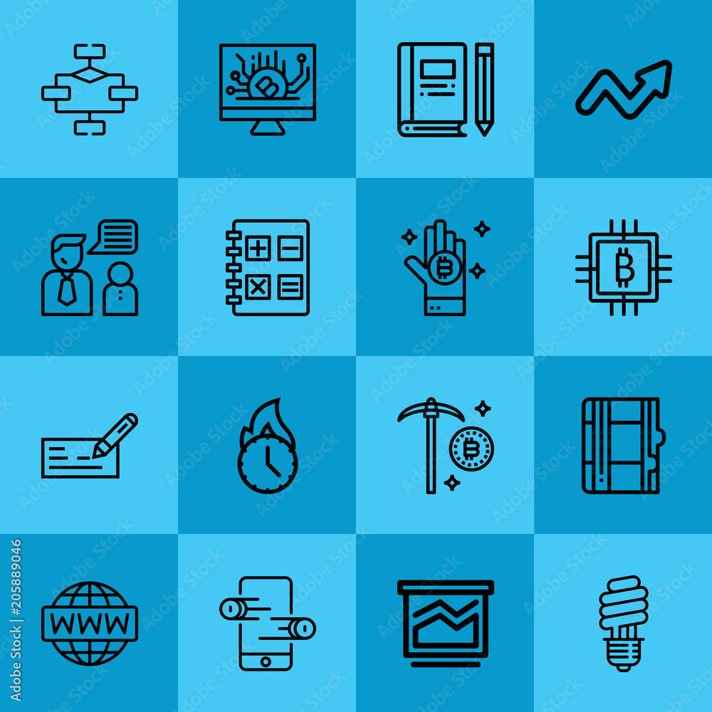 Outline business 16 vector icons set. 16 icons page symbol for your web ...