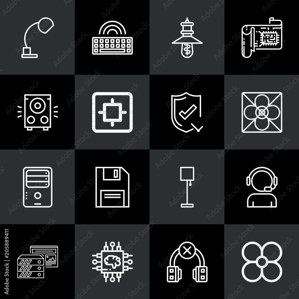 Outline technology 16 vector icons set. 16 icons page symbol for your ...