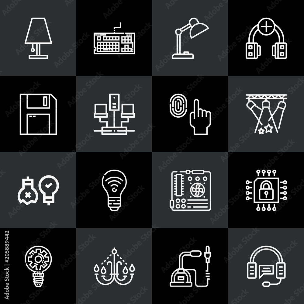 Outline technology 16 vector icons set. 16 icons page symbol for your ...