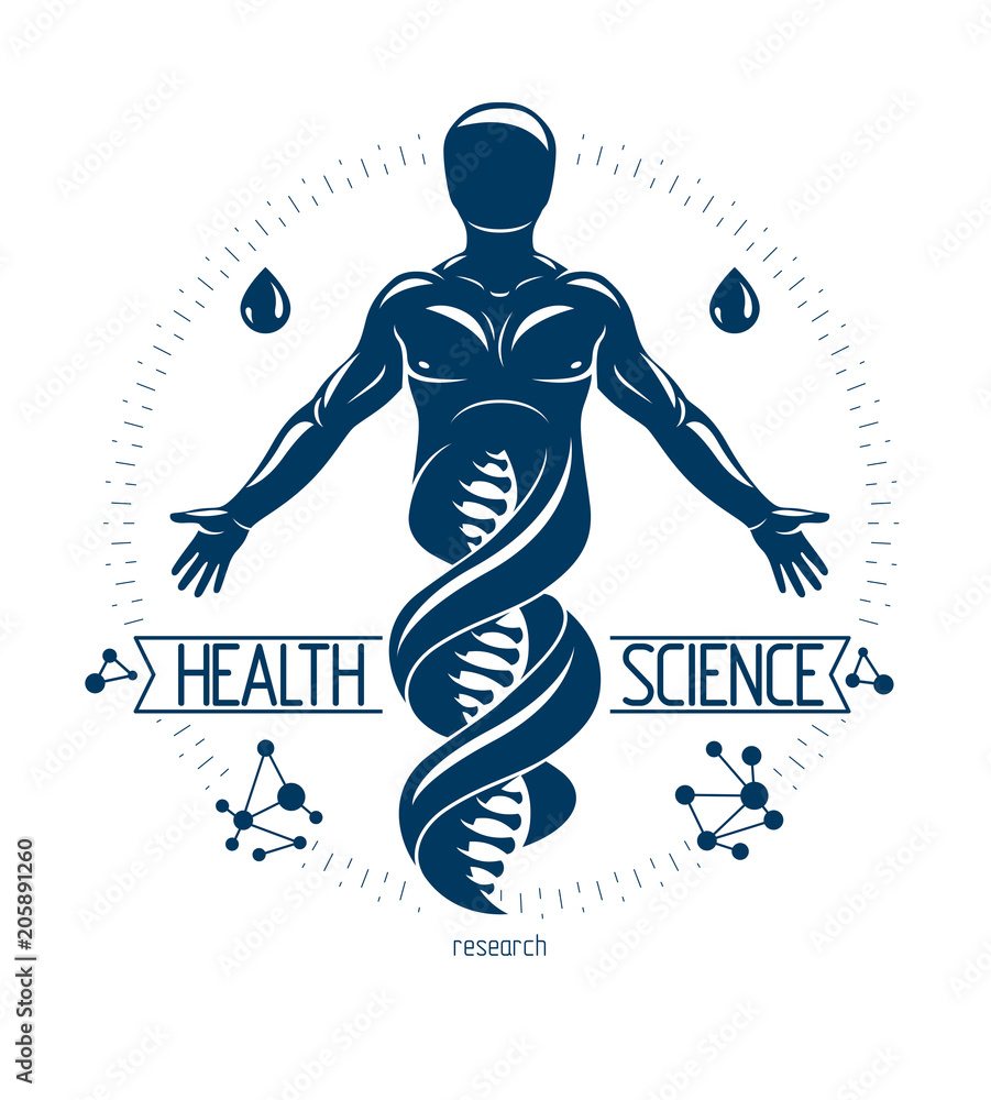 Vector graphic illustration of strong male depicted as DNA symbol ...
