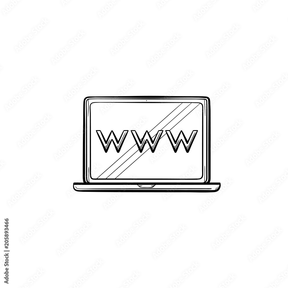 Laptop computer screen with web browser window hand drawn outline ...